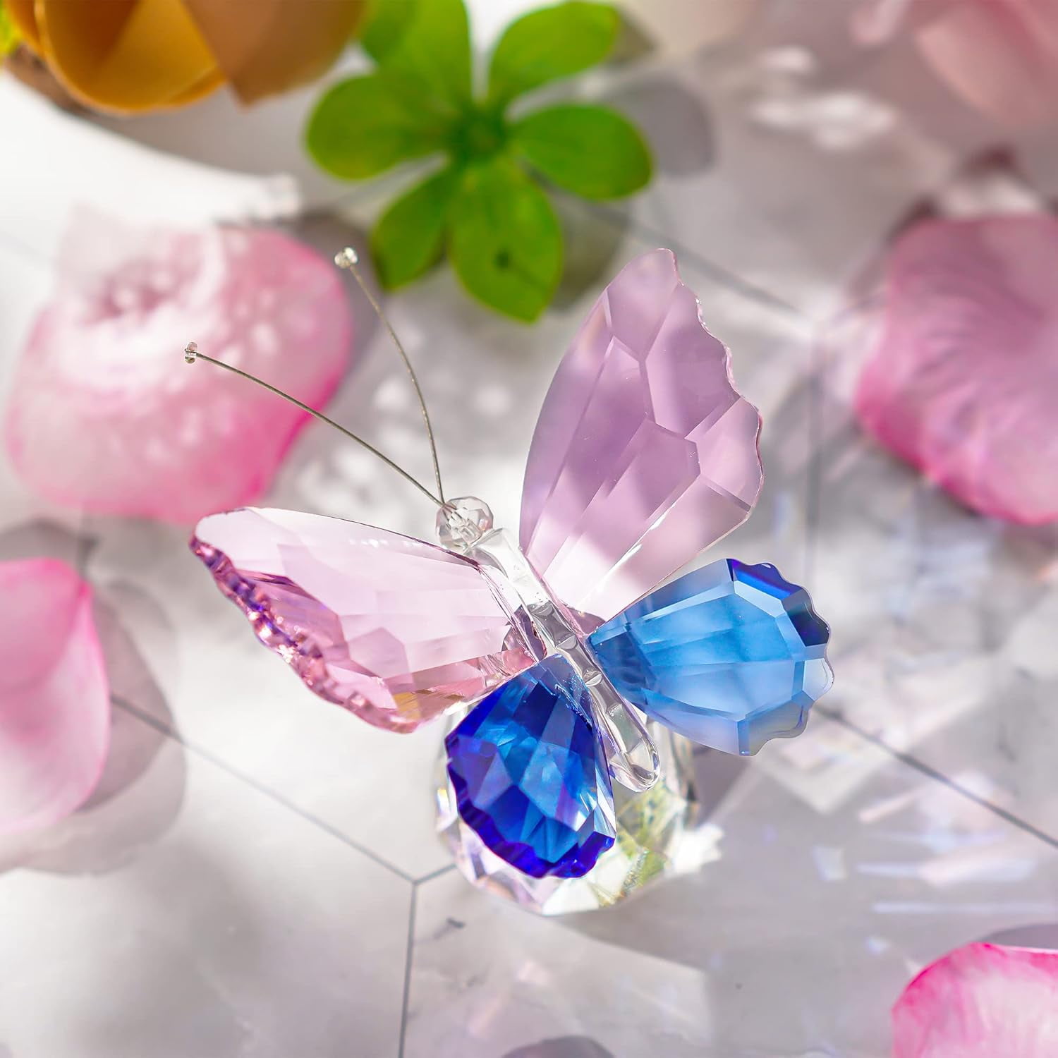 Crystal Flying Butterfly with Crystal Ball Base Figurine Collection Cut ...