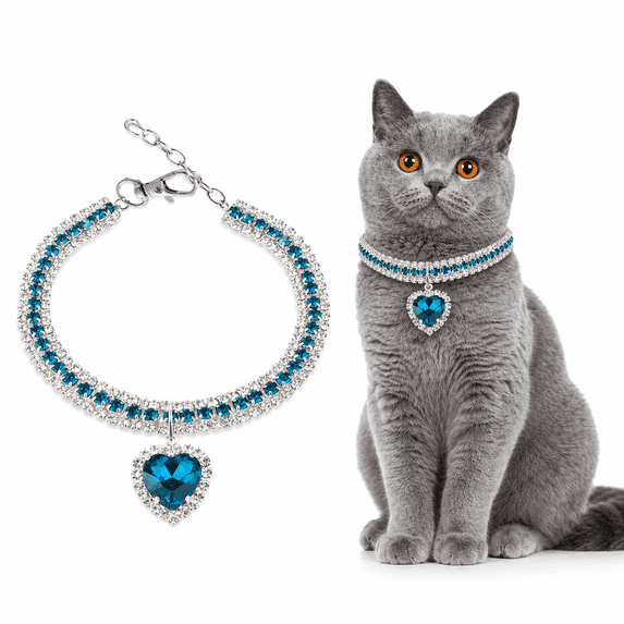 Crystal Gem Pet Necklace, Rhinestone Heart Pendant Dog Cat Collar for ...