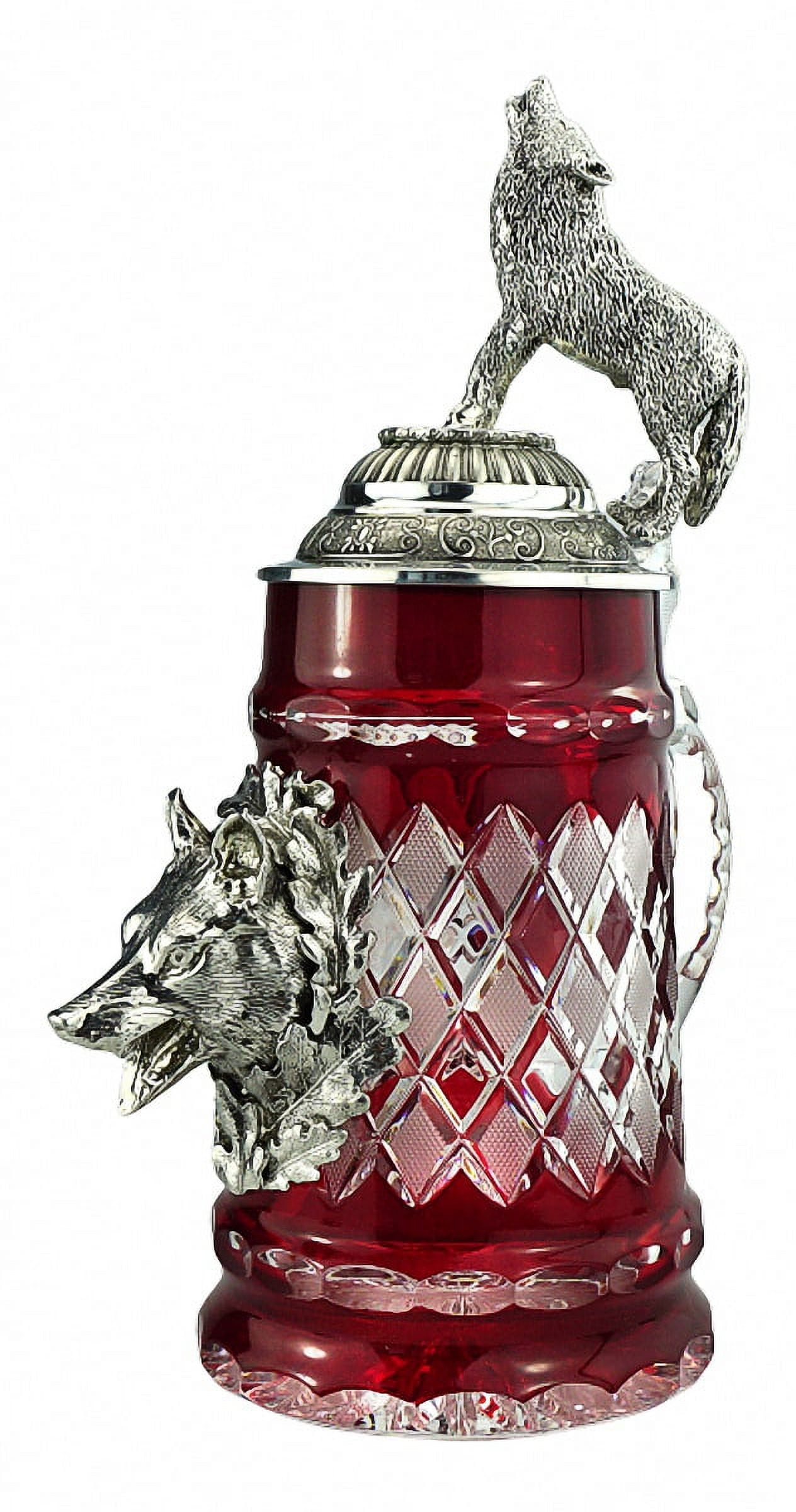 Crystal German Beer Stein 0.5 liter tankard, beer mug, red wolf and ...