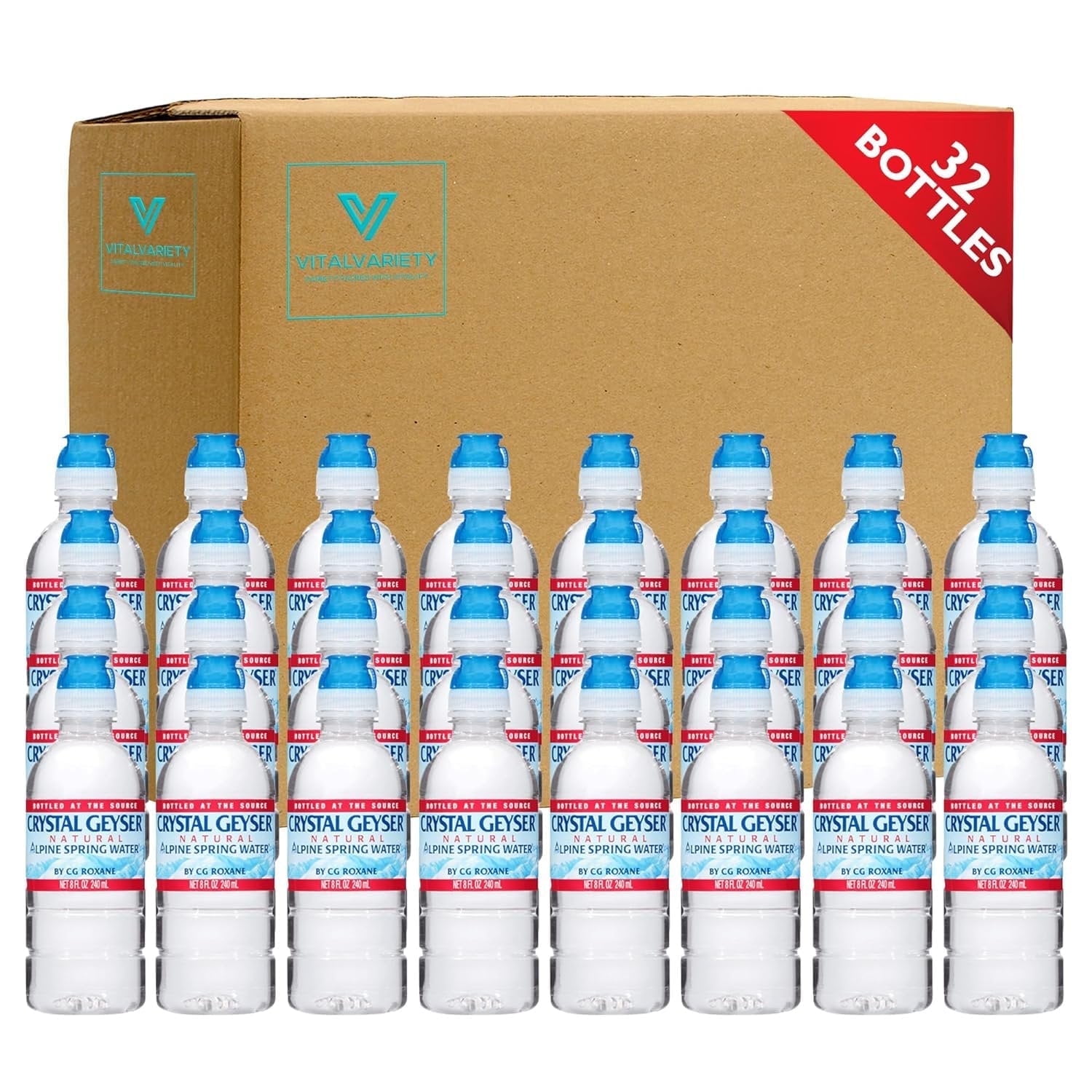 VITALVARIETY Alpine Spring Bottled Water, Small Sports Cap, 8oz, 32 ...