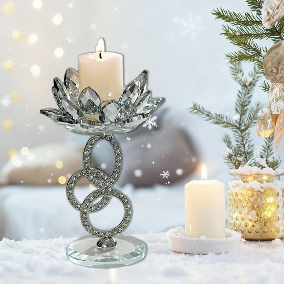 Crystal Glass Candle Holders, Christmas Centerpiece Decor, Lotus Flower ...