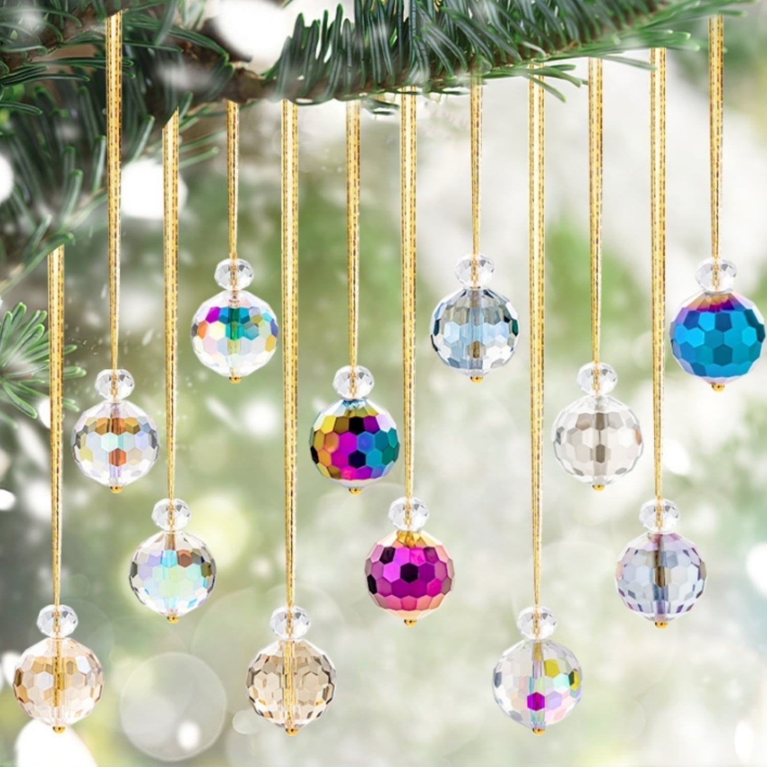 Crystal Glass Christmas Balls Ornaments,12 Pcs Crystal Xmas Tree ...