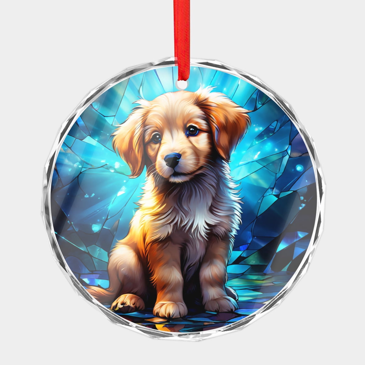 Crystal Glass Christmas Ornament Aqua Blue Stained Glass Style (Flat ...