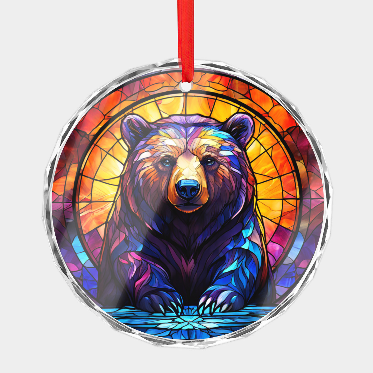 Crystal Glass Christmas Ornament Bear Animal Papa Multicolored Blue ...