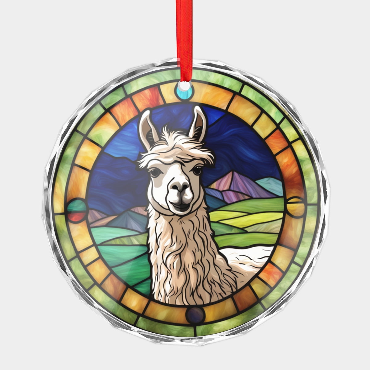 Crystal Glass Christmas Ornament Cute Llama Nature Scene Stained Glass ...