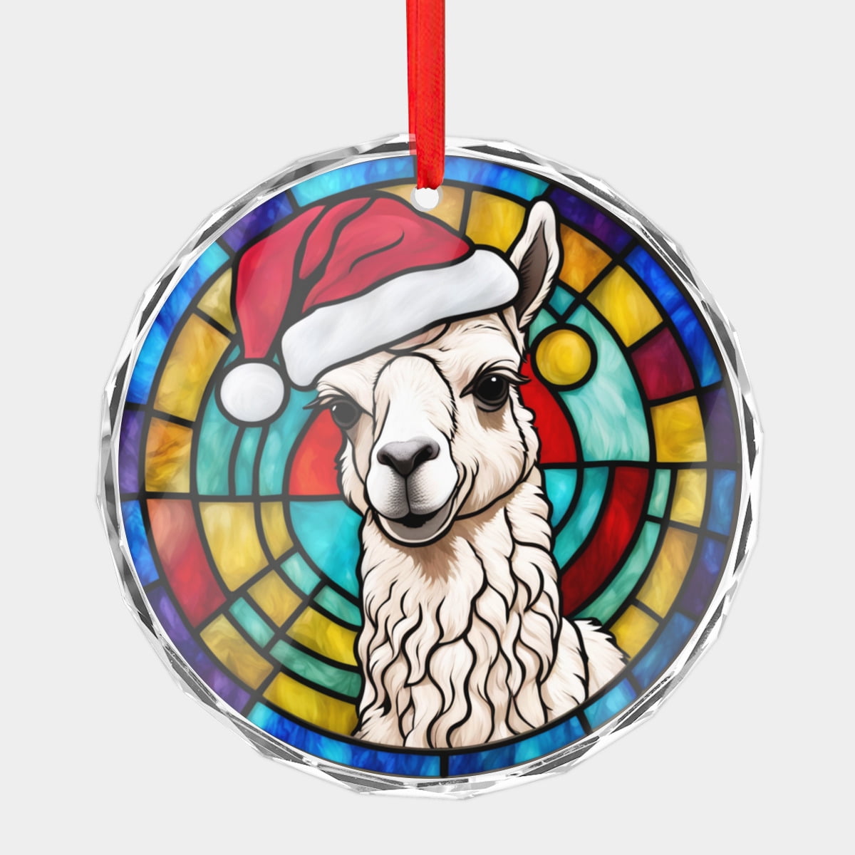 Crystal Glass Christmas Ornament Cute Llama in a Santa Hat Stained ...
