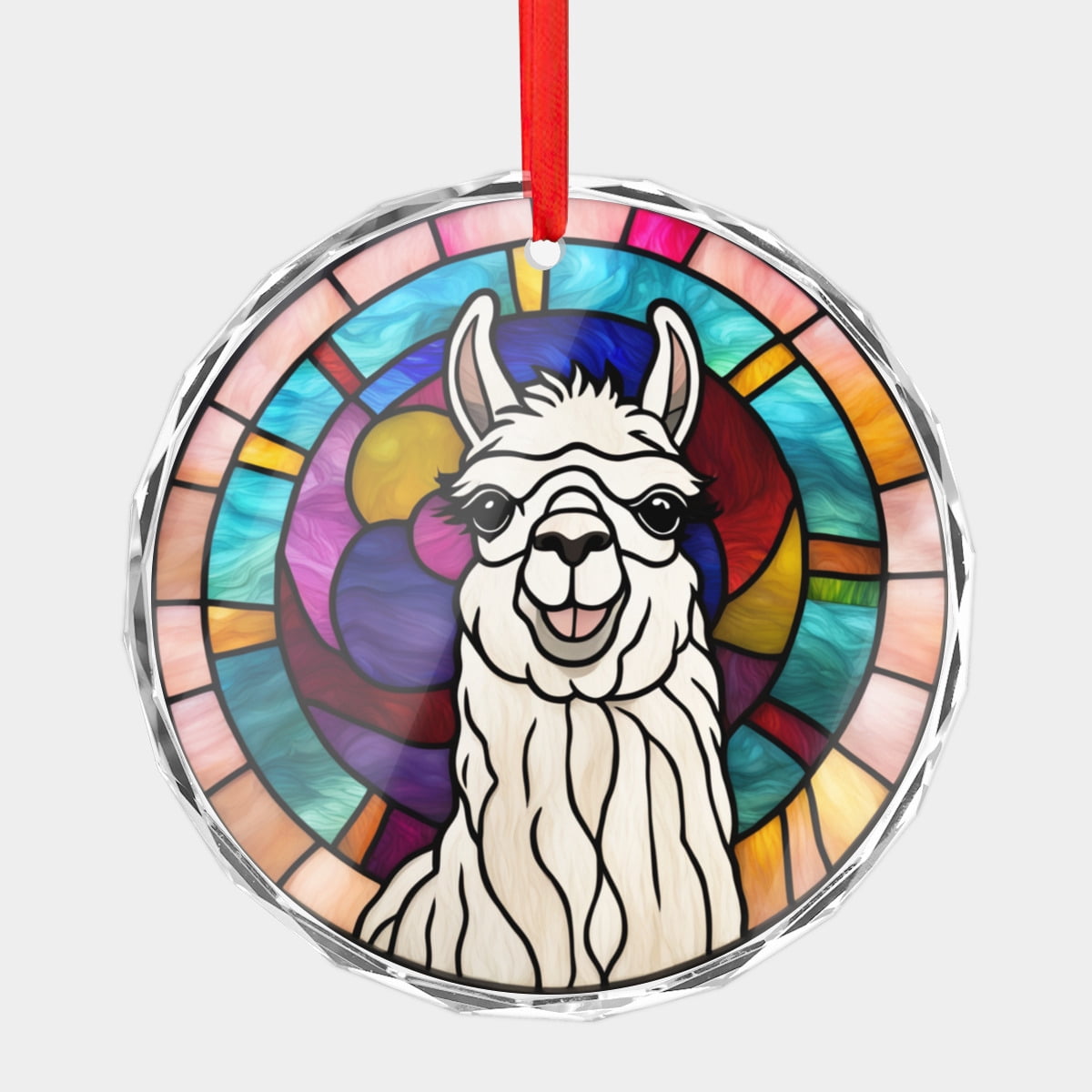 Crystal Glass Christmas Ornament Cute Llama White Alpaca Animal Stained ...