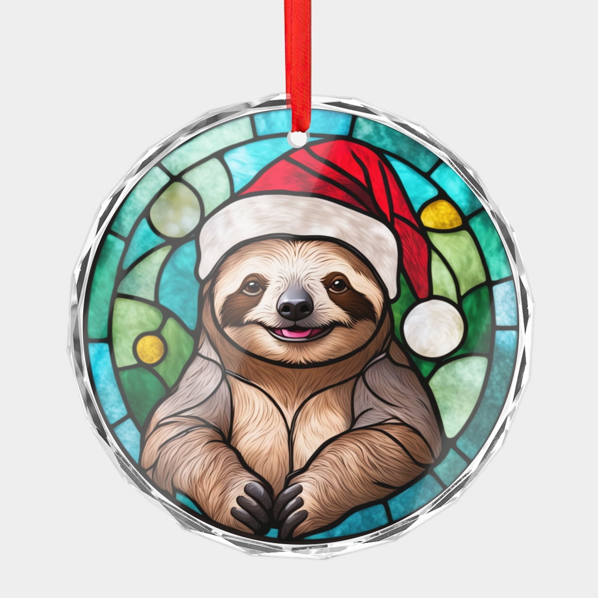 Crystal Glass Christmas Ornament Cute Sloth Animal Wearing a Santa Hat ...