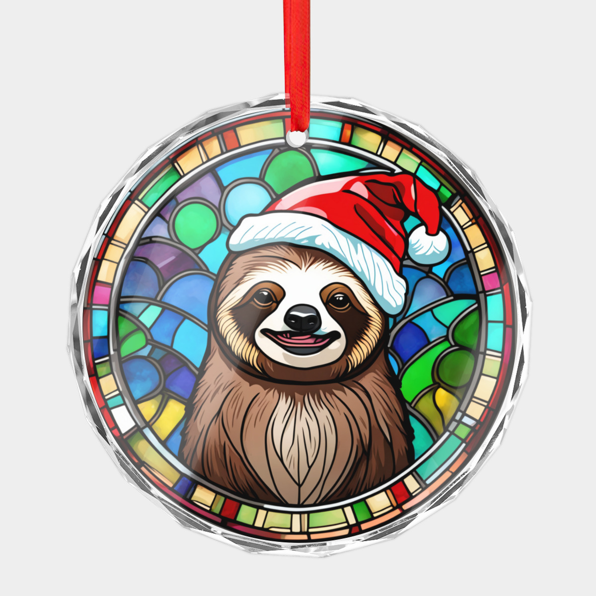 Crystal Glass Christmas Ornament Cute Sloth Animal Wearing a Santa Hat ...