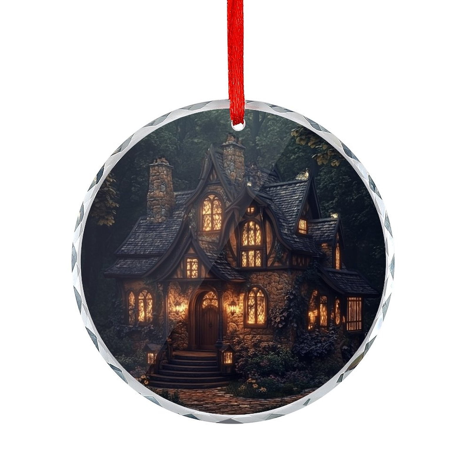 Crystal Glass Christmas Ornament Fantasy House in The Forest Round ...