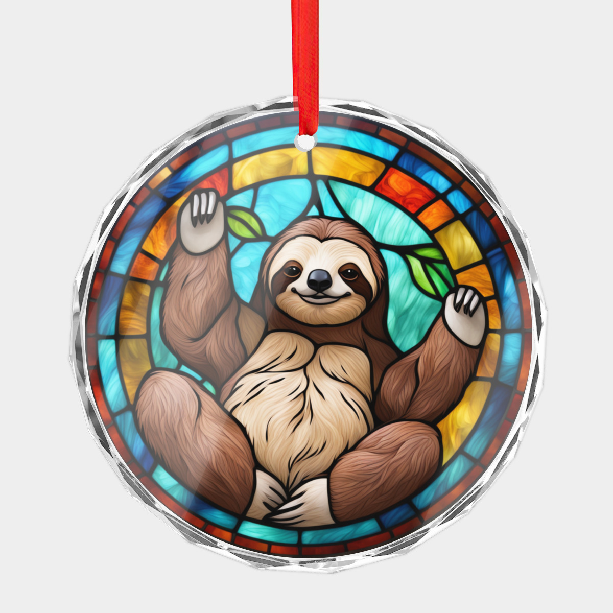 Crystal Glass Christmas Ornament Happy Sitting Sloth Animal Stained ...