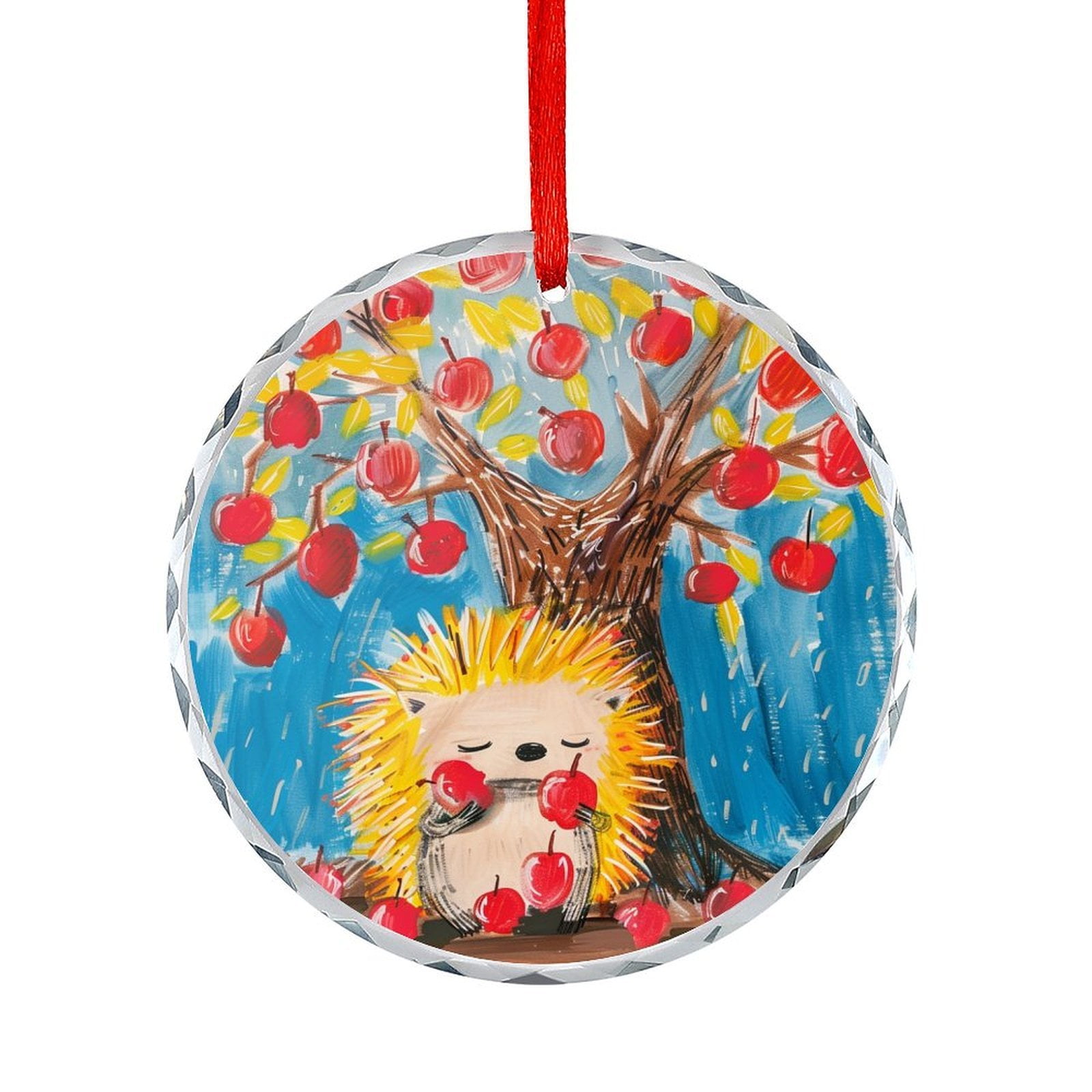 Crystal Glass Christmas Ornament Hedgehog Painting with Apple Tree ...