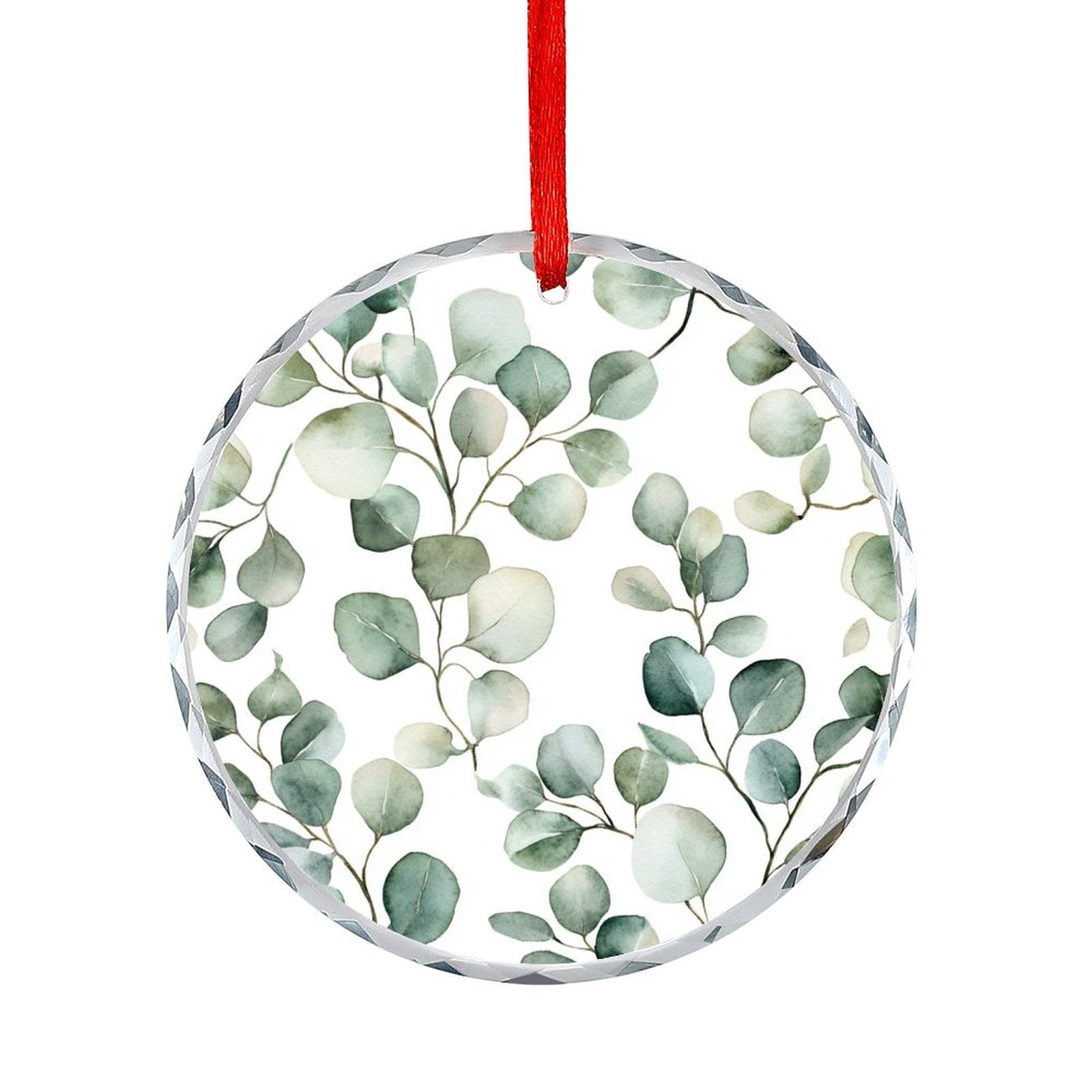 Crystal Glass Christmas Ornament Watercolor Eucalyptus Glass Round ...