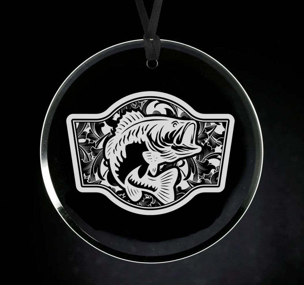 Crystal Glass Circle Ornament Keepsake Gift Bass Fish Scroll Pattern ...
