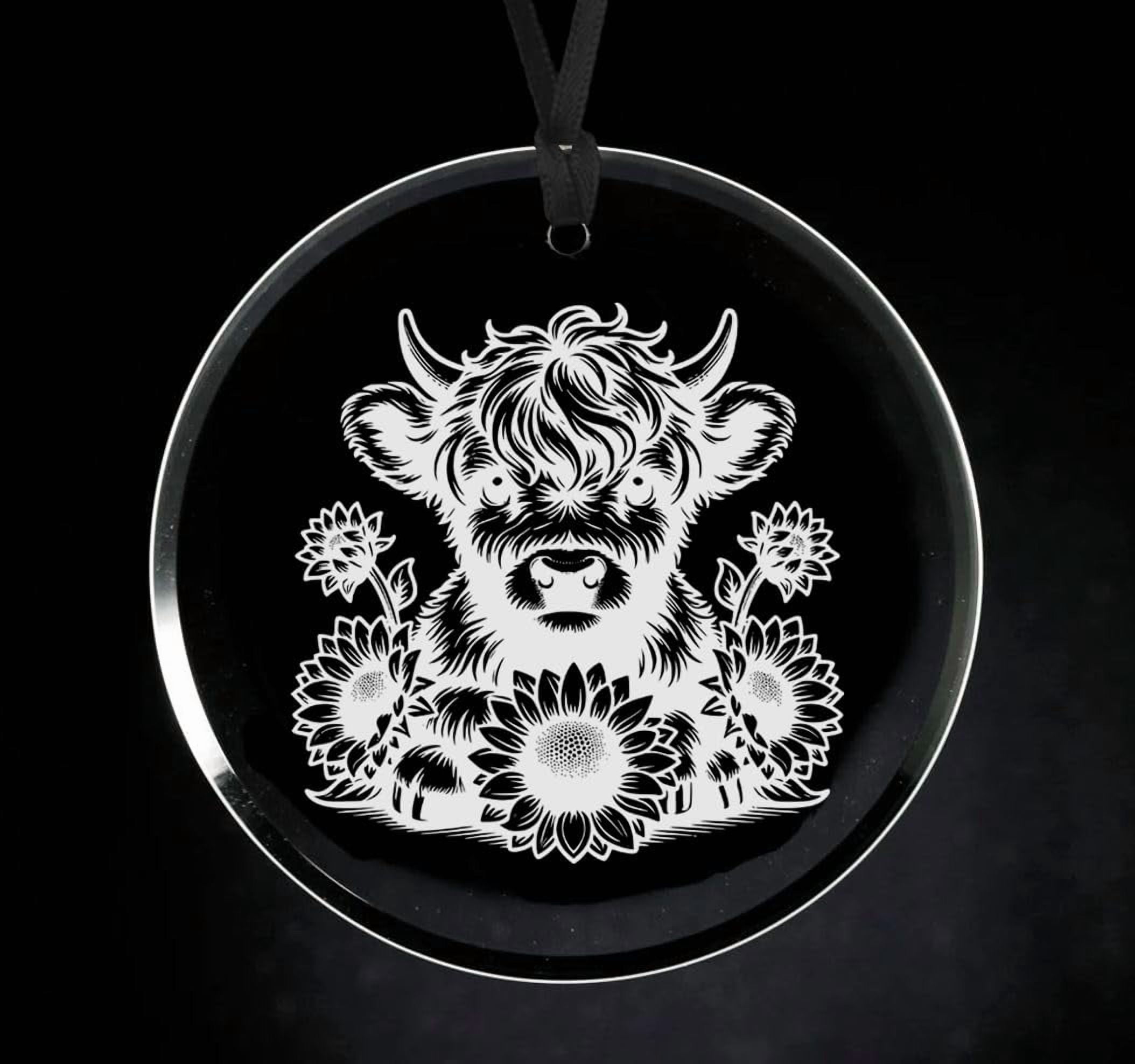 Crystal Glass Circle Ornament Keepsake Gift Highland Cow with ...
