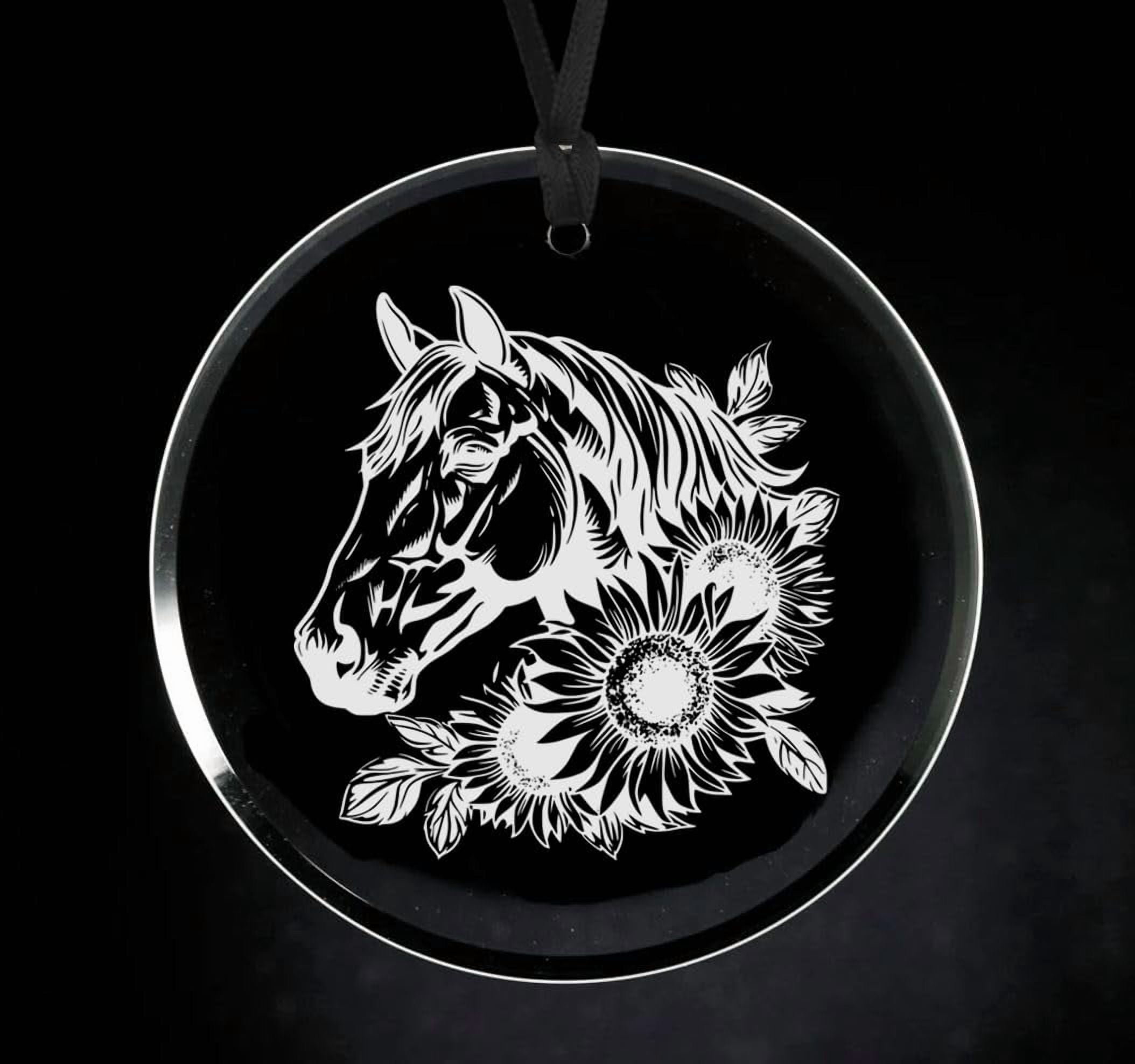 Crystal Glass Circle Ornament Keepsake Gift Horse with Sunflowers ...