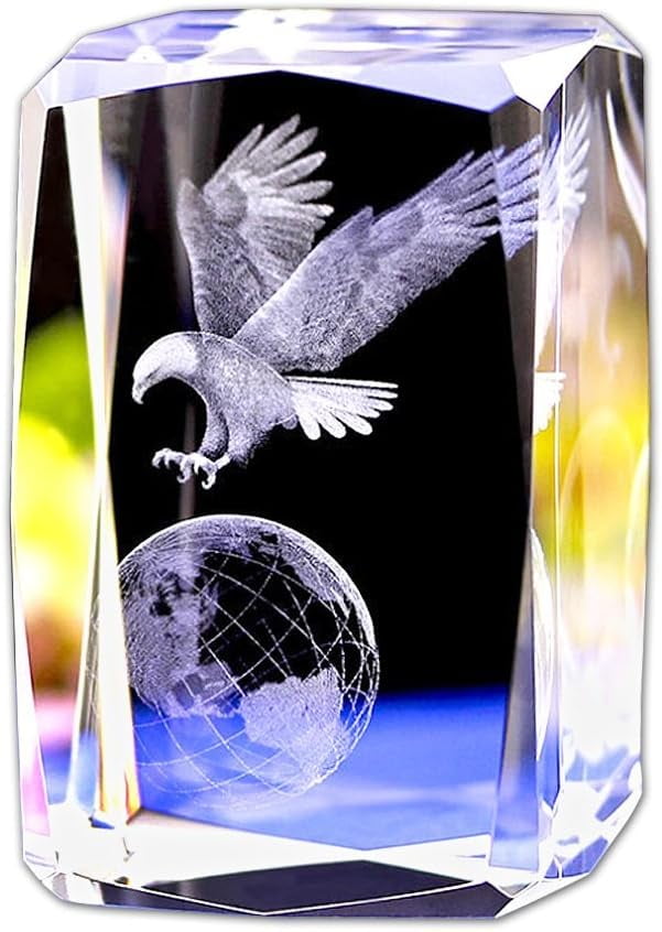 Crystal Glass Cube Eagle Model Paperweight 3D Laser Engraving Figurines Feng Shui Souvenirs ...