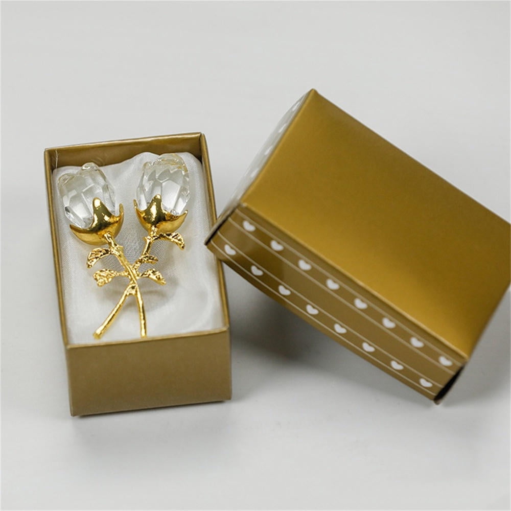 Crystal Glass Double Rose Flowers Figurines Craft Artificial Flower ...