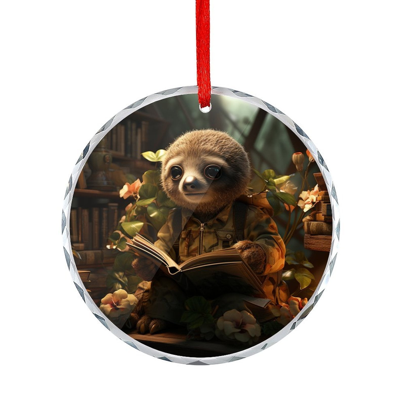 Crystal Glass Ornament Cute Cartoon Bookworm Sloth Reading Books Round ...