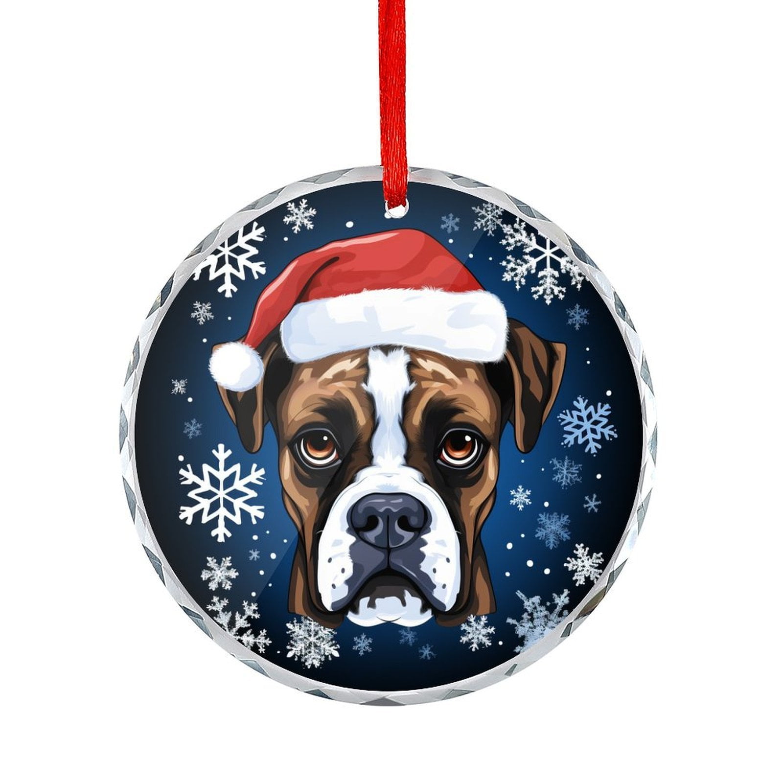 Crystal Glass Ornament Funny Peeking Dog Boxer in Santa Hat Snowflake ...