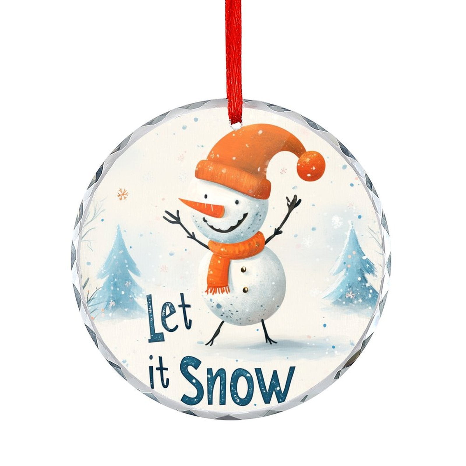 Crystal Glass Ornament Let It Snow Cute Snowman Doing A Handstand Round ...