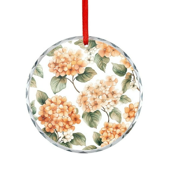Crystal Glass Ornament Peach Watercolor Hydrangea Floral Holiday ...