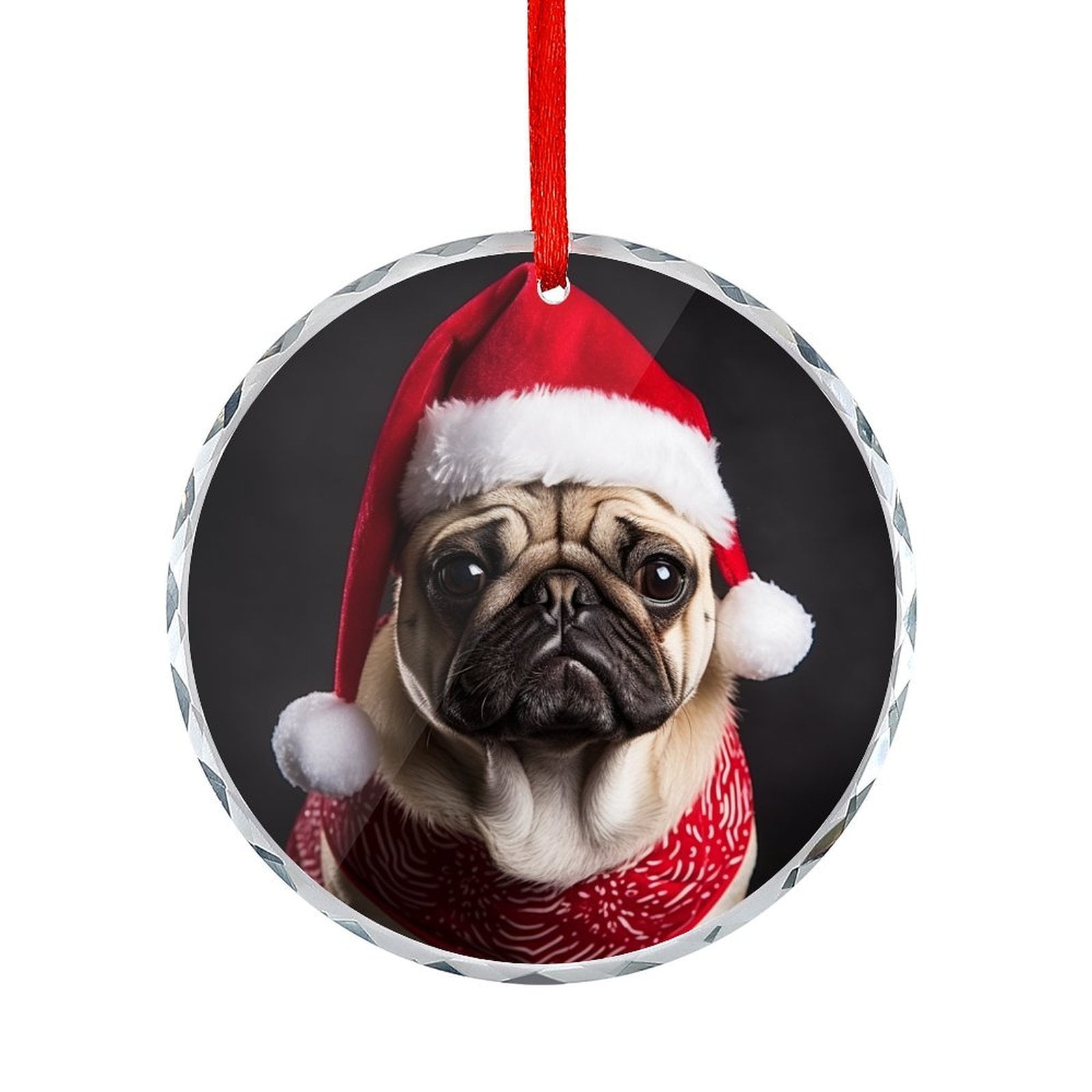 Crystal Glass Ornament Pug Wear Santa Hat Crystal Glass Christmas Decor ...