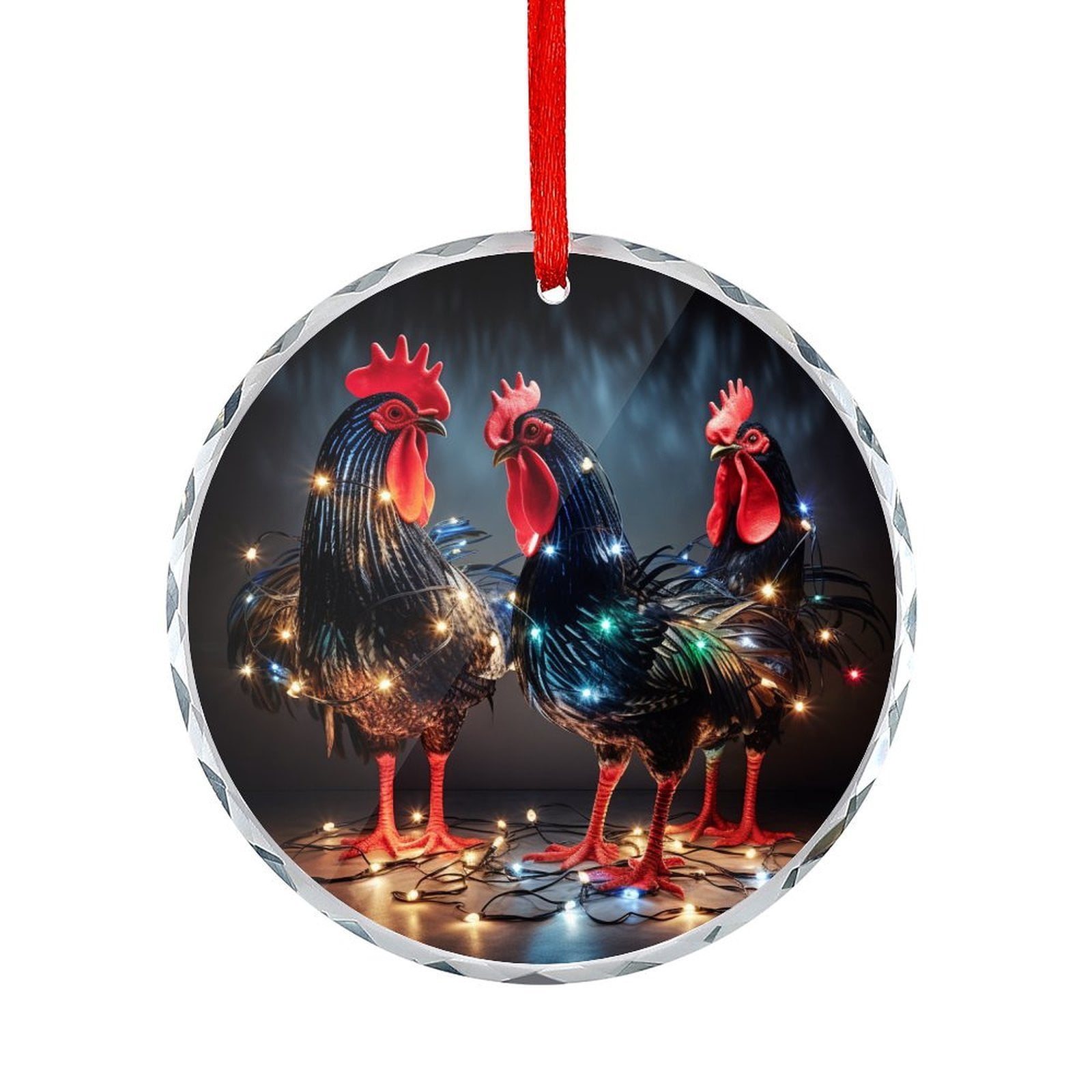 Crystal Glass Ornament Roosters With Christmas Lights Glass Round ...