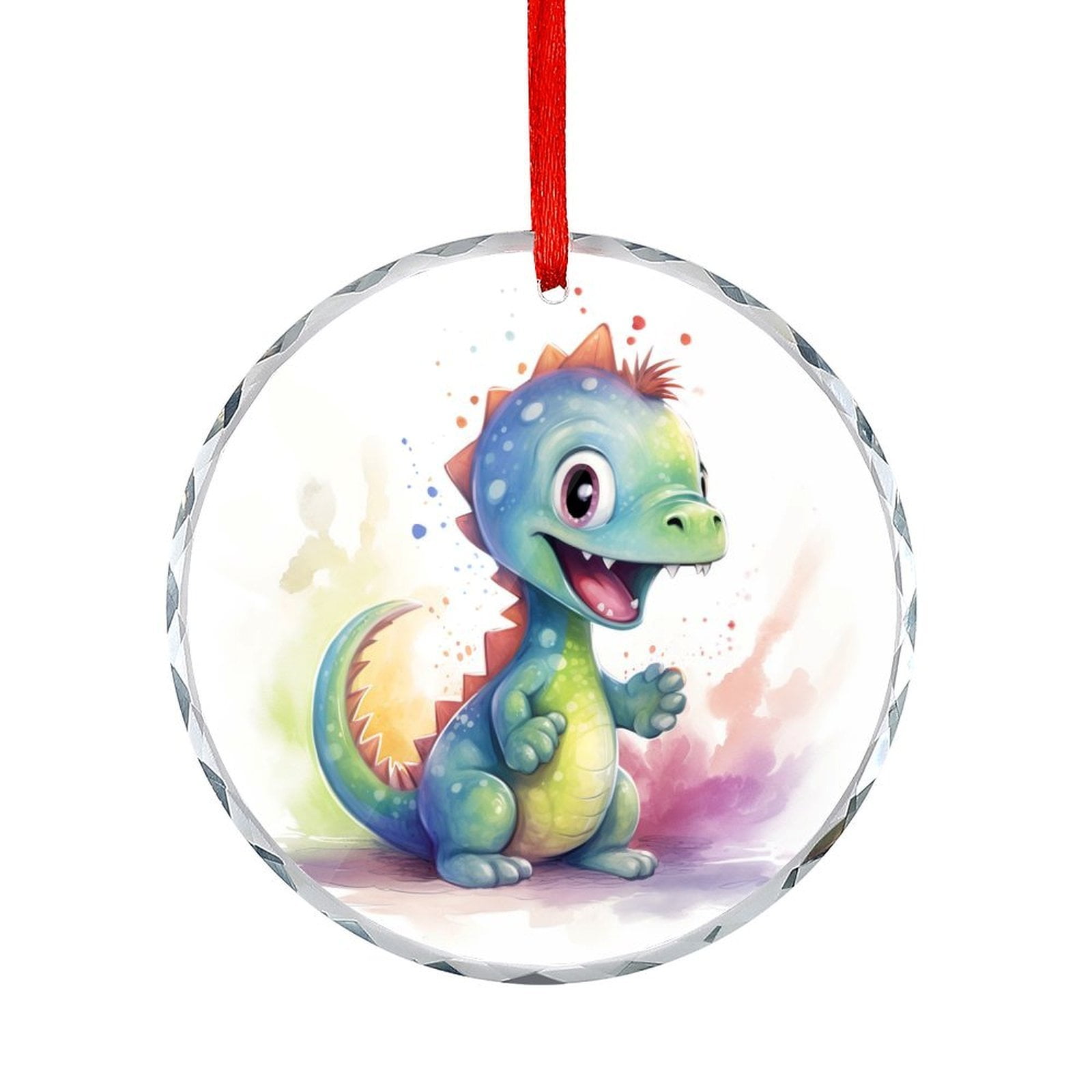 Crystal Glass Ornament Watercolor Drawing Of A Baby Dinosaur Christmas ...