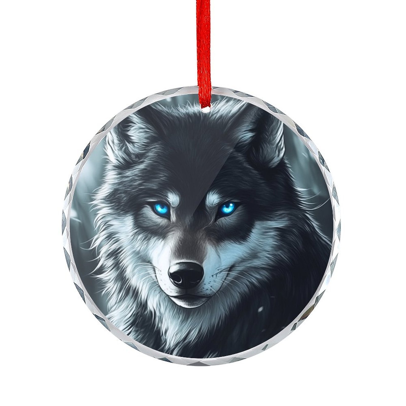 Crystal Glass Ornament Wolf with Blue Eyes Round Ornament Wolf Animals ...