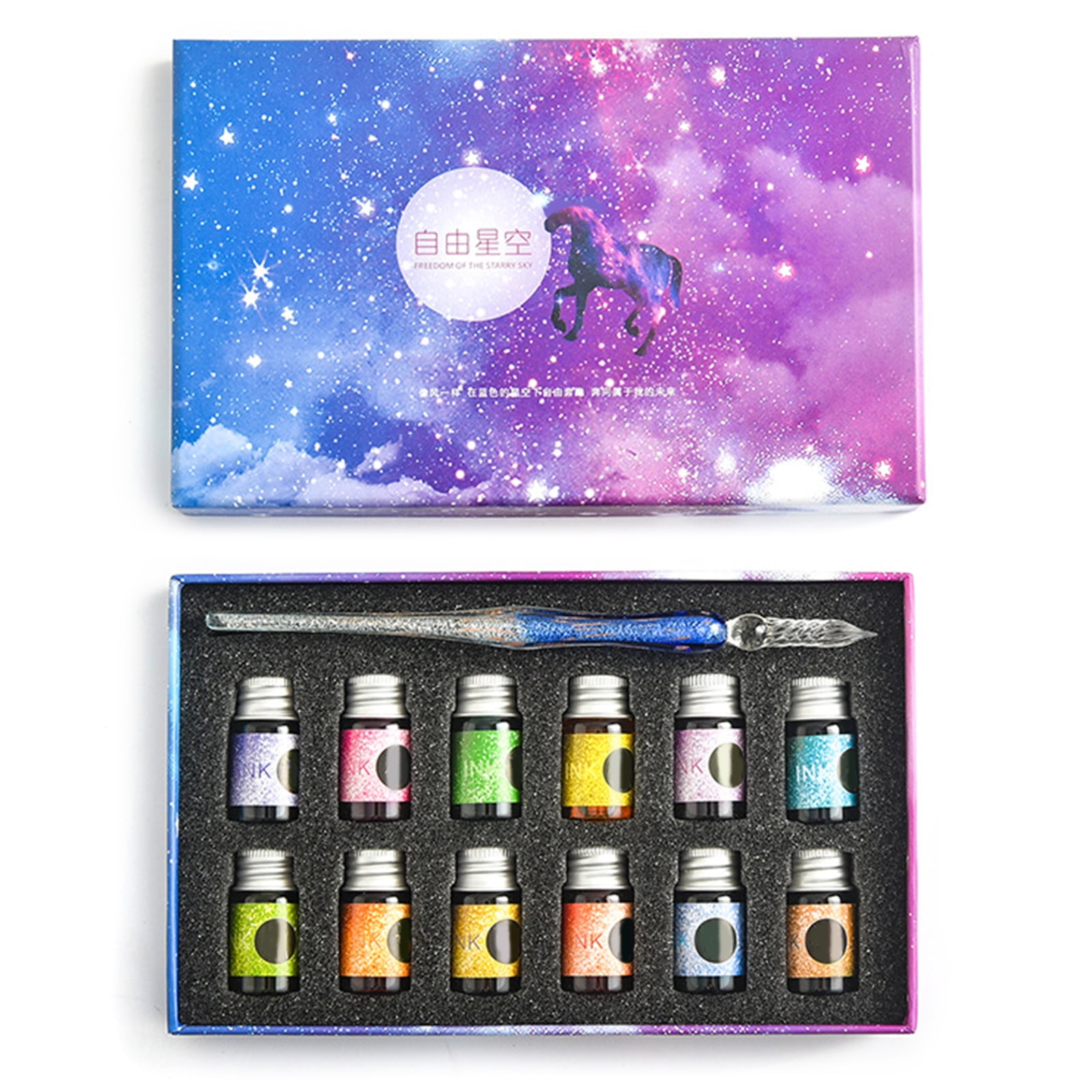 Crystal Glass Pen Starry Sky Dip Pen Glitter Powder Fountain Pen 12 ...