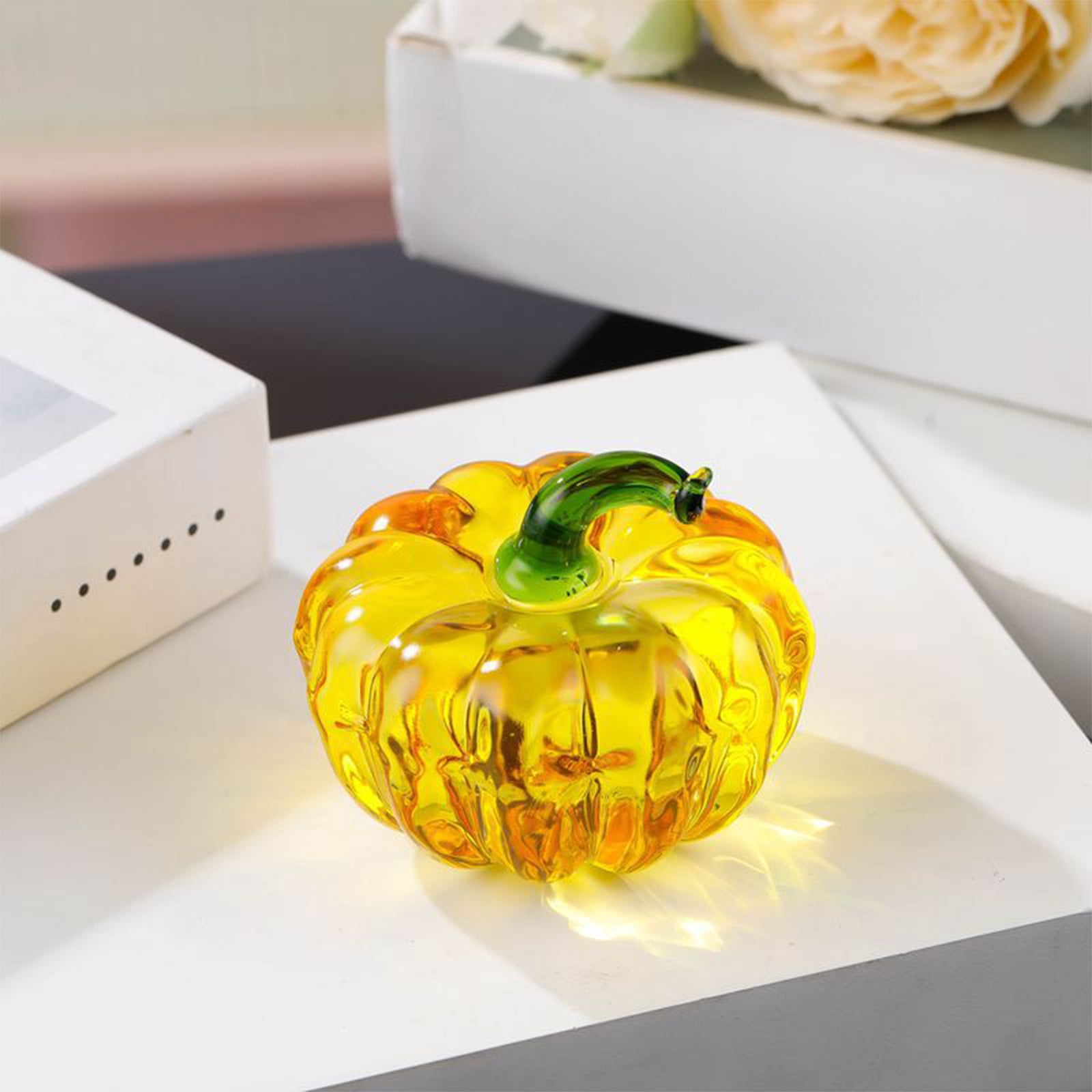Crystal Glass Pumpkin Ornament - 4x3cm Pressed Glass Decorative Fruit ...