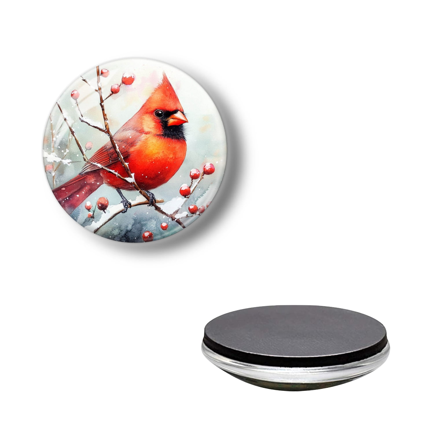 Crystal Glass Refrigerator Magnet Fridge Sticker, Cardinal and Berries ...