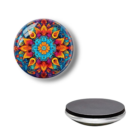 Crystal Glass Refrigerator Magnet Fridge Sticker, Vibrant Mandala with ...