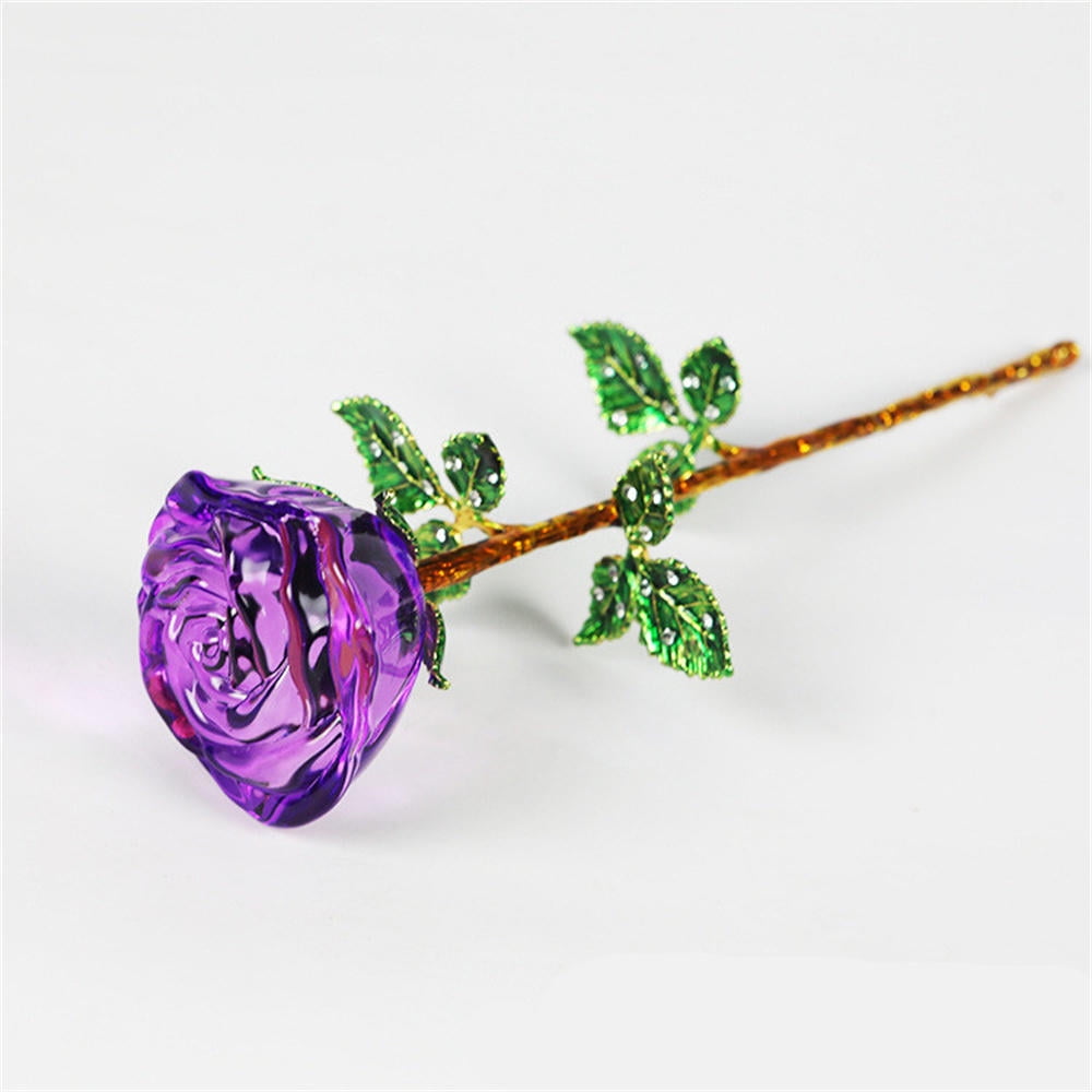 Crystal Glass Rose Flower Figurines Craft with Box Valentine's Day Gift ...