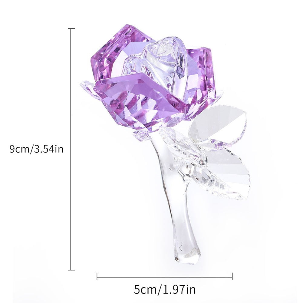 Crystal Glass Rose Flower Figurines Romantic Crystal Rose Ornaments For ...