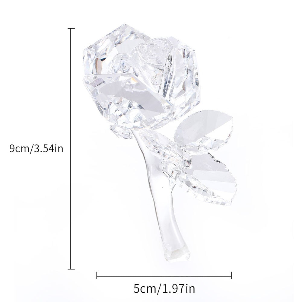 Crystal Glass Rose Flower Figurines Romantic Crystal Rose Ornaments For ...
