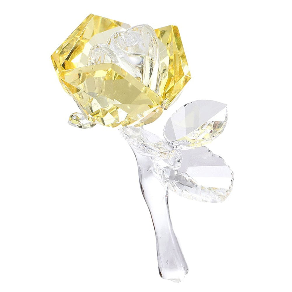Crystal Glass Rose Flower Figurines Romantic Crystal Rose Ornaments For ...
