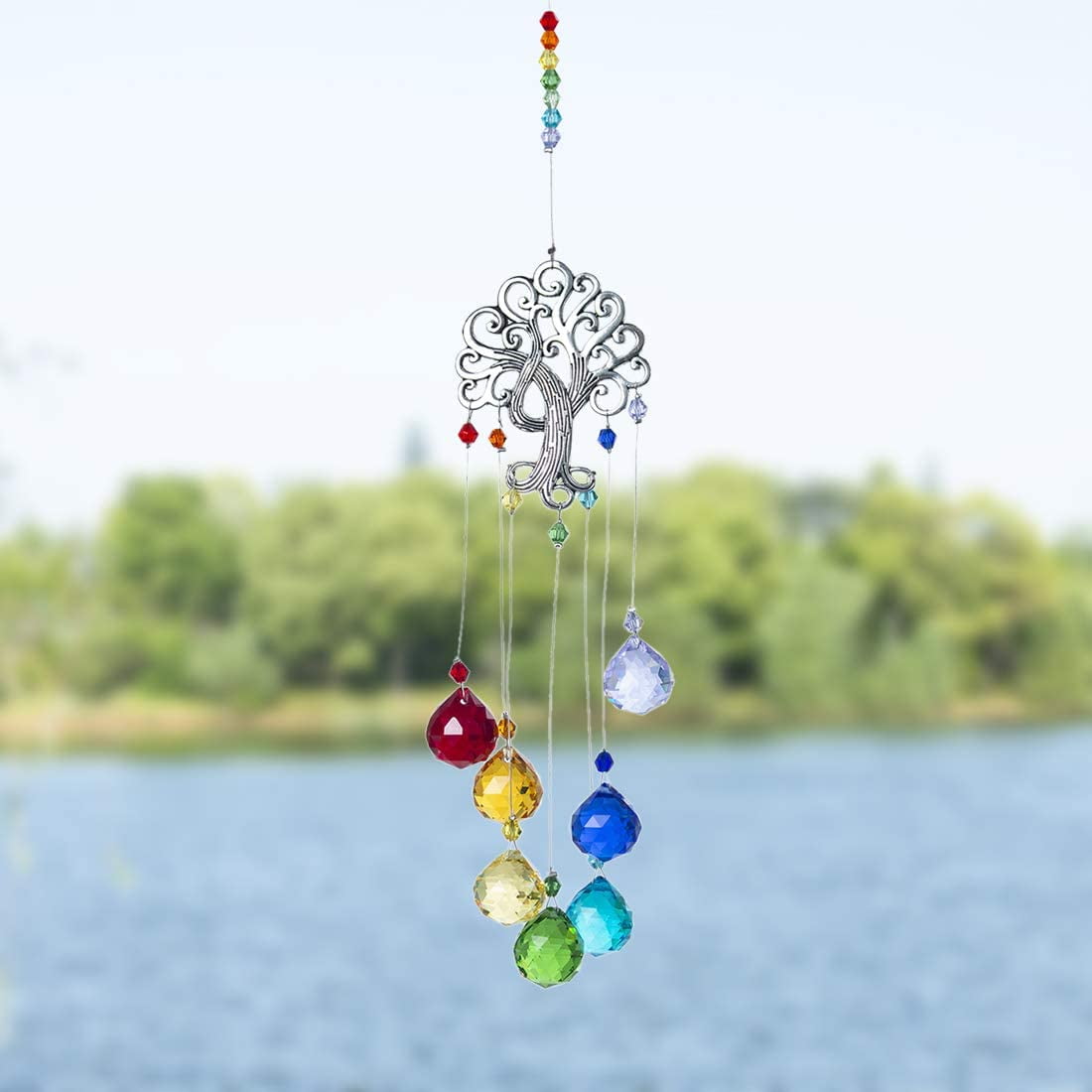 Crystal Glass Suncatcher Chakra Colors Prism Ball Tree of Life Window ...