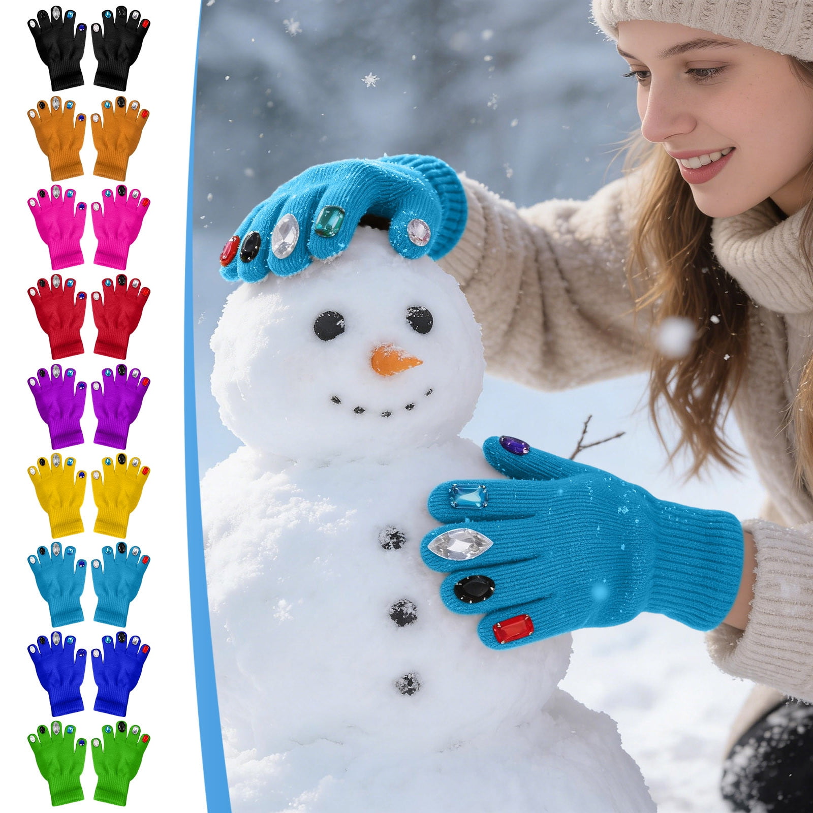 Crystal Glass Winter Knit Gloves for Women | Full Finger Warm Mittens ...
