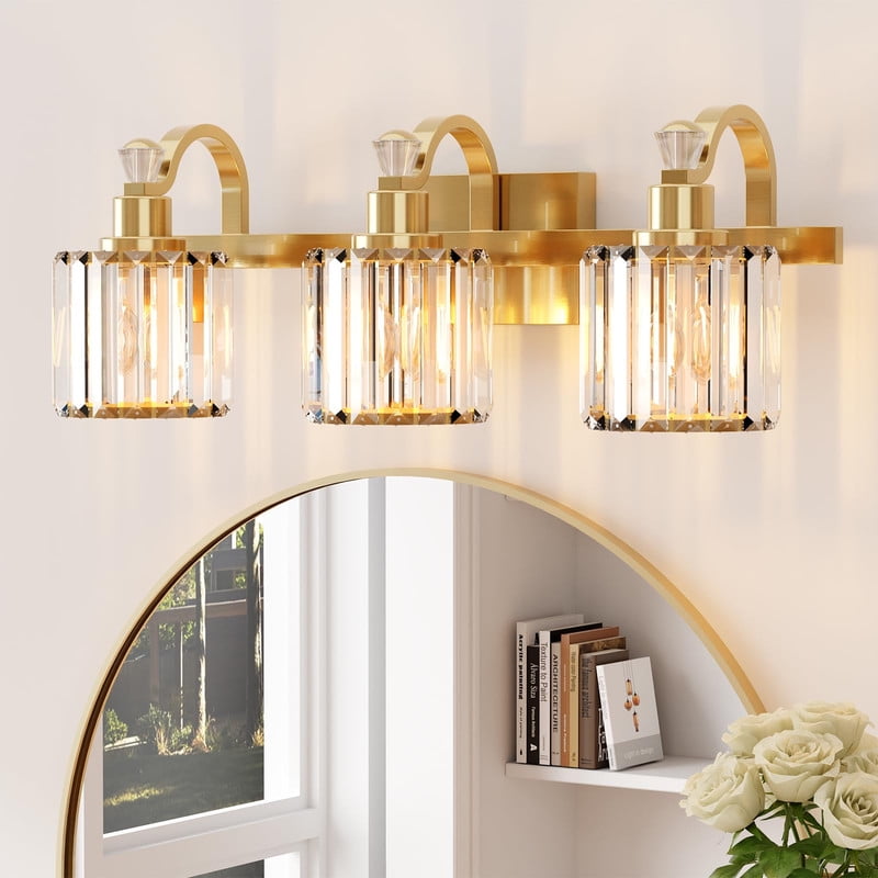 Crystal Gold Bathroom Vanity Light 3 Light Modern Bathroom Vanity Light ...