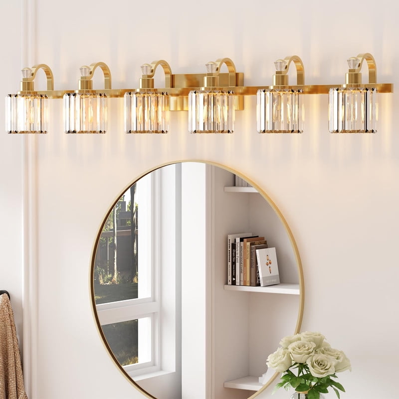Crystal Gold Bathroom Vanity Light 6 Light Modern Bathroom Vanity Light ...