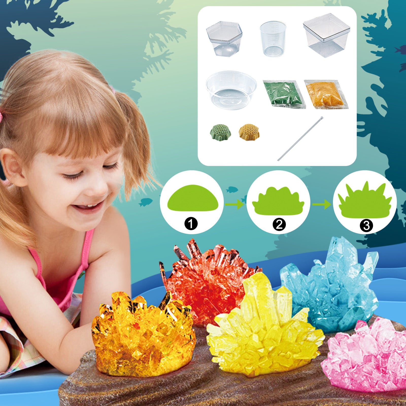 Crystal Growing Kit - 2 Vibrant Colored Crystals to Grow with Light-Up ...