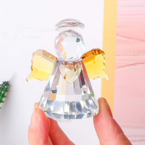 Crystal Guardian Angel with Heart Figurine Small Glass Angels Statues ...