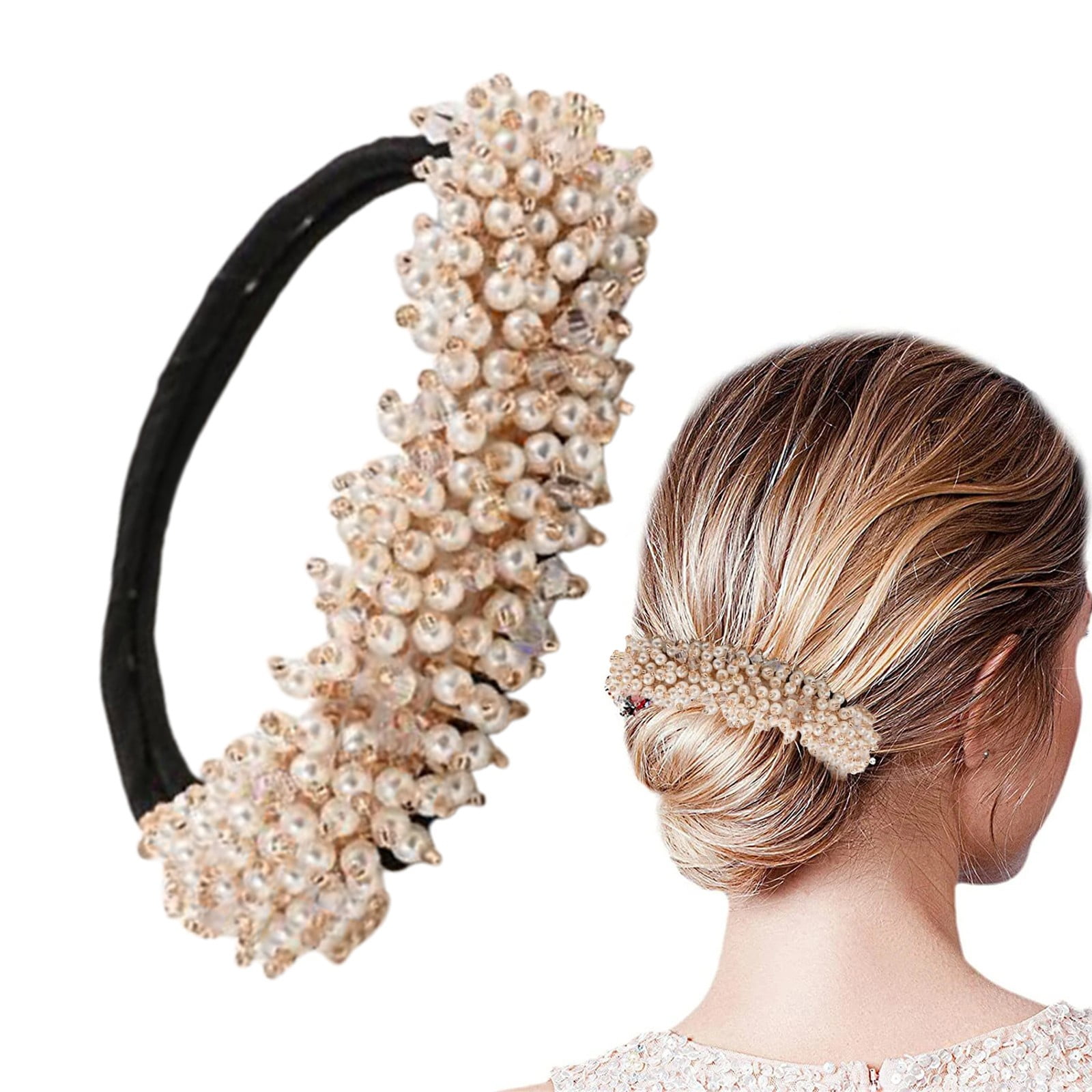 Crystal Hair Drawer Beige Pieces of Bun Maker Hairstyle Dexterous Bun ...