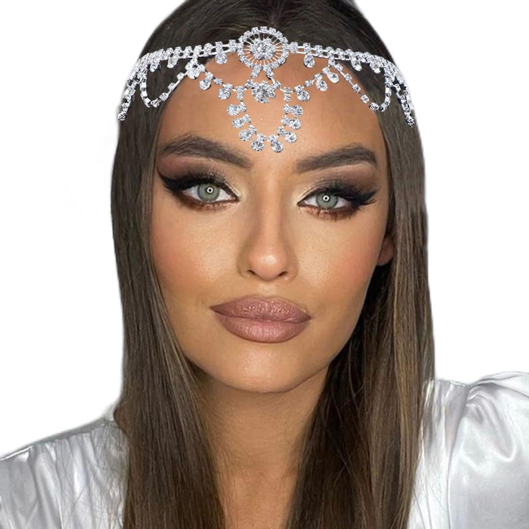 Crystal Head Chain Bride Wedding Headband Rhinestone Hair Chains Boho ...