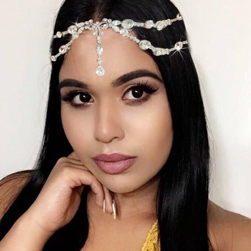 Crystal Head Chain Sliver Rhinestone Headband Hair Chains Boho ...