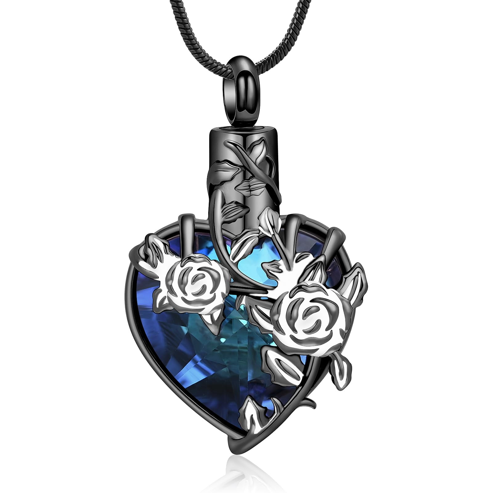 Crystal Heart Urn Necklace for Ashes Rose Flower Cremation Jewelry ...
