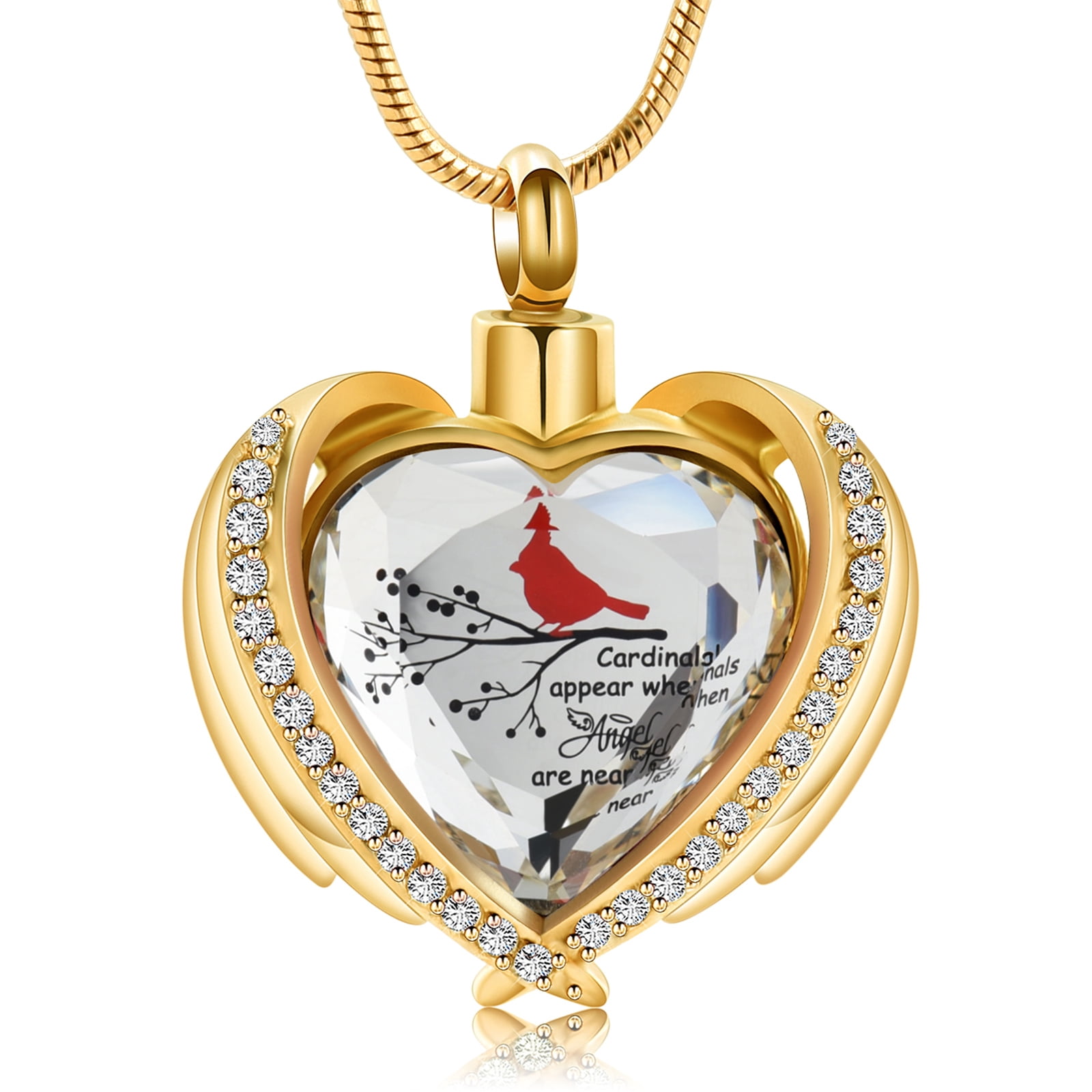 Crystal Heart Wings Cremation Jewelry Red Cardinal Urn Necklace for ...