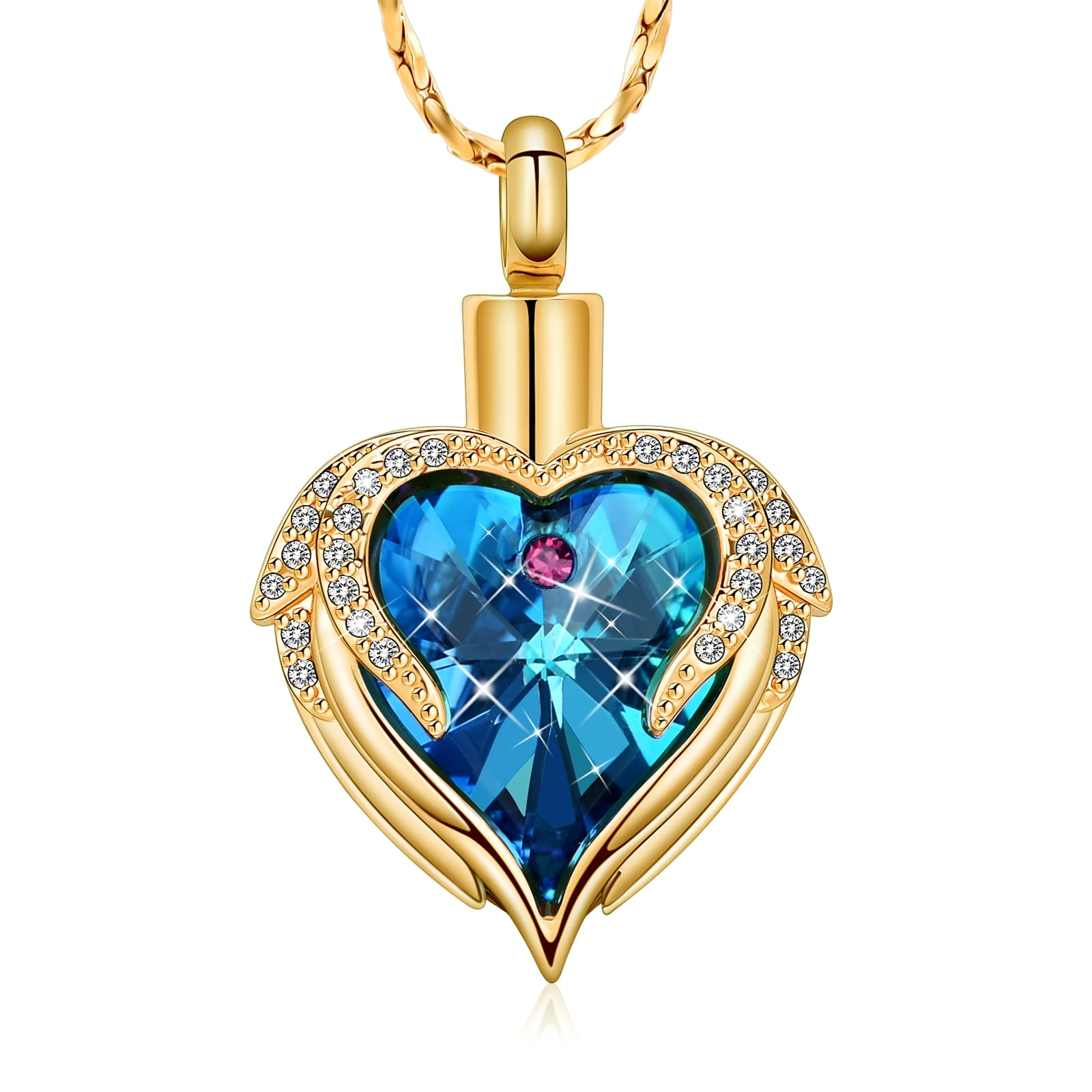 Crystal Heart in the Angel Wing Cremation Jewelry for Ashes Urn ...
